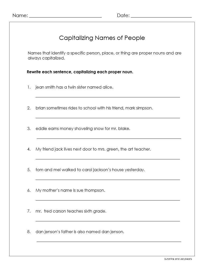 Things to Capitalize - Types of Proper Nouns - 6 worksheets - Grades 1 ...