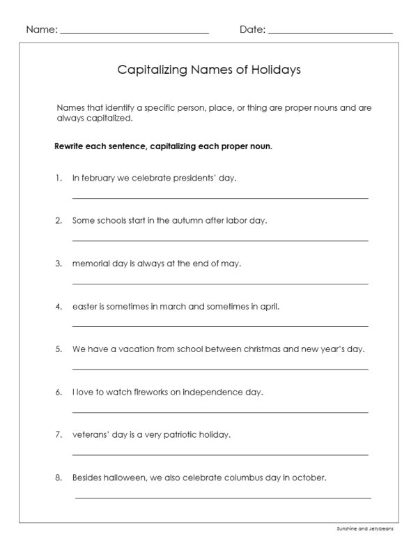 Things to Capitalize - Types of Proper Nouns - 6 worksheets - Grades 1 ...