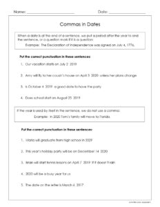 Commas in Dates - Places - Lists - Letters - Grades 2-3-4 - 7 ...