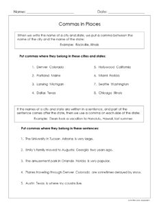 Commas in Dates - Places - Lists - Letters - Grades 2-3-4 - 7 ...