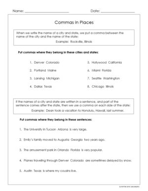 Commas in Dates - Places - Lists - Letters - Grades 2-3-4 - 7 ...