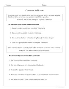 Commas in Dates - Places - Lists - Letters - Grades 2-3-4 - 7 ...