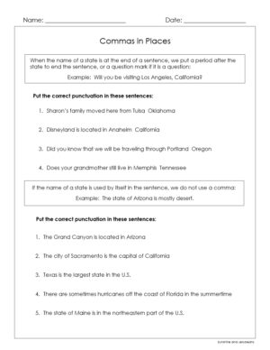 Commas in Dates - Places - Lists - Letters - Grades 2-3-4 - 7 ...