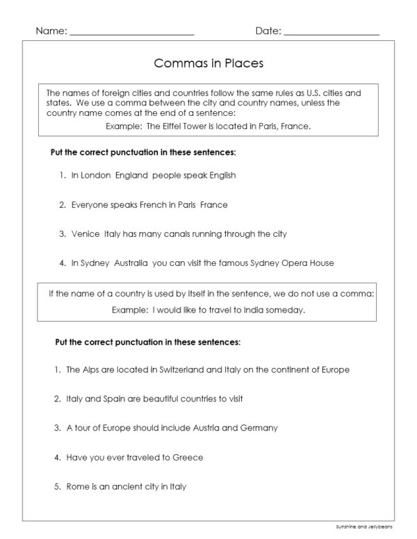 Commas in Dates - Places - Lists - Letters - Grades 2-3-4 - 7 ...