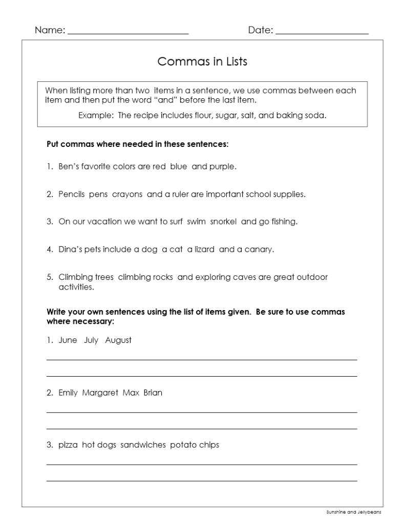 Commas in Dates - Places - Lists - Letters - Grades 2-3-4 - 7 ...