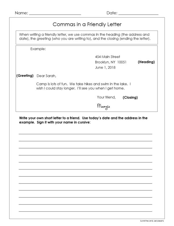 Commas in Dates - Places - Lists - Letters - Grades 2-3-4 - 7 ...