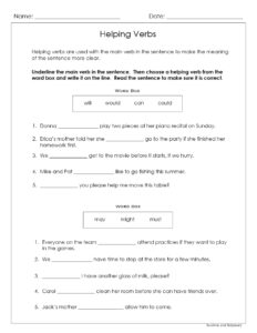 Linking Verbs and Helping Verbs - 5 worksheets & answer key - Grades 3 ...
