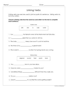 Linking Verbs and Helping Verbs - 5 worksheets & answer key - Grades 3 ...