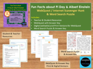 Fun Facts about Pi Day & Albert Einstein - WebQuest & Word Search ...