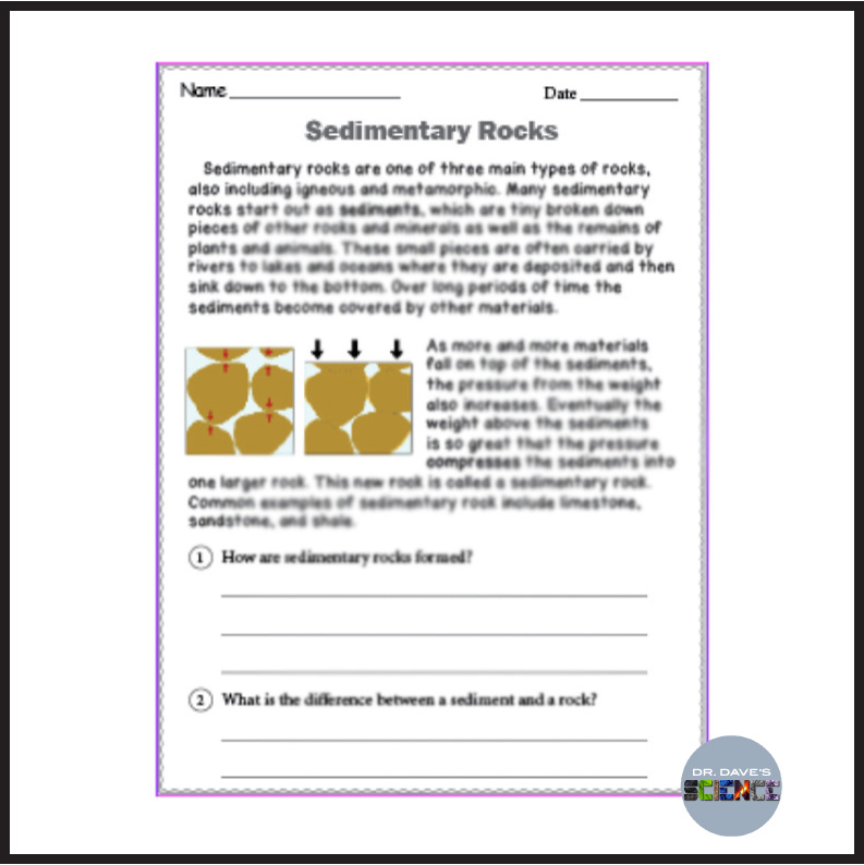 Types Of Rocks Reading Comprehension Sedimentary Igneous And