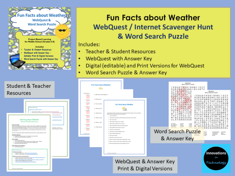 Fun Facts about Weather - WebQuest & Word Search Puzzle - Made By Teachers