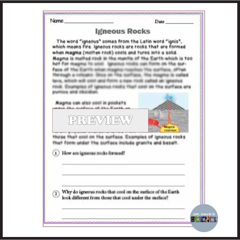 Types of Rocks Reading Comprehension Sedimentary, Igneous, and ...