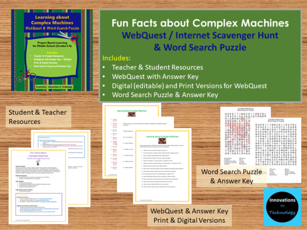 Complex Machines - WebQuest & Word Search Puzzle - Made By Teachers