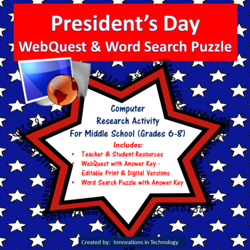 President's Day - WebQuest & Word Search Puzzle - Made By Teachers