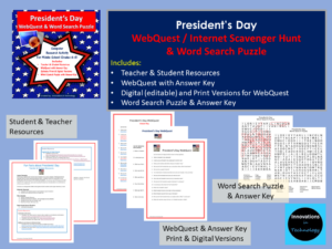 President's Day - WebQuest & Word Search Puzzle - Made By Teachers