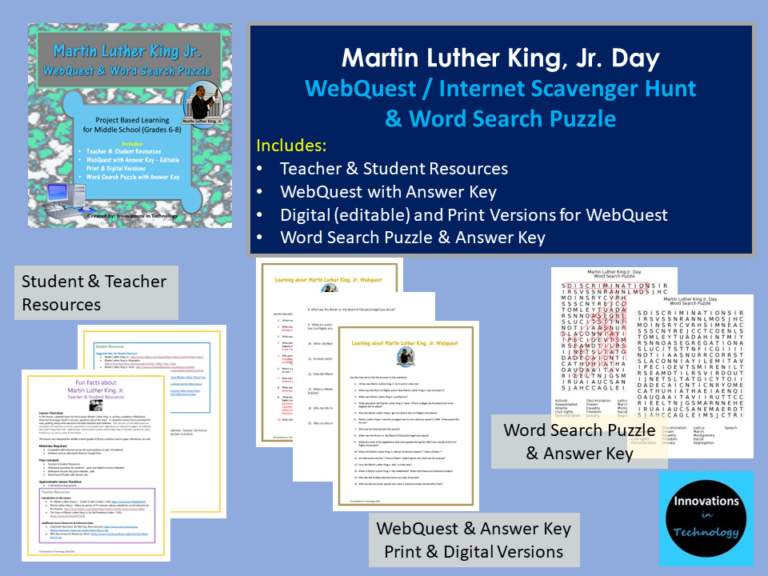 Martin Luther King Jr. - WebQuest & Word Search Puzzle - Made By Teachers