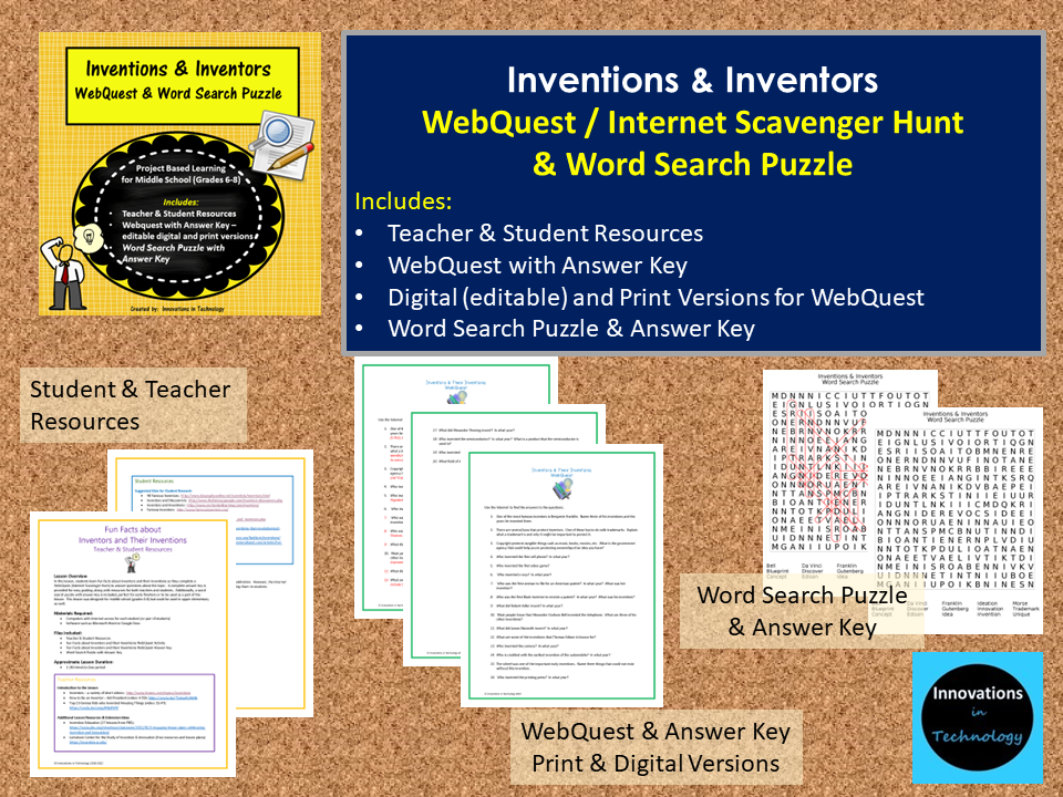 Inventors & Inventions - WebQuest & Word Search Puzzle - Made By Teachers