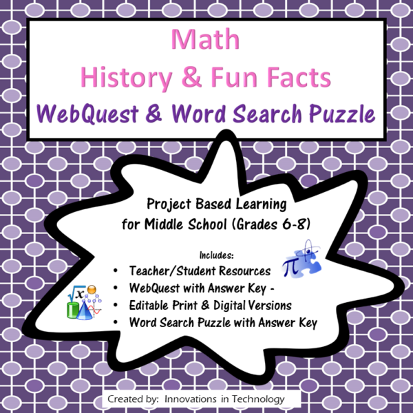 Math History and Fun Facts - WebQuest & Word Search Puzzle | Made By ...