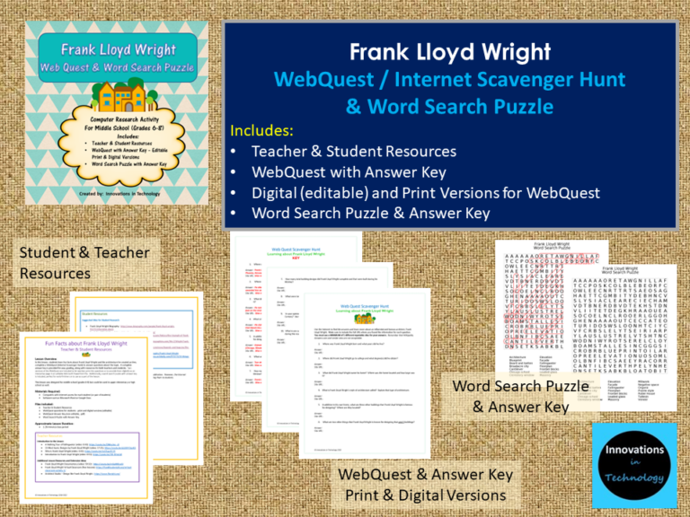 Learning about Frank Lloyd Wright - WebQuest & Word Search Puzzle ...