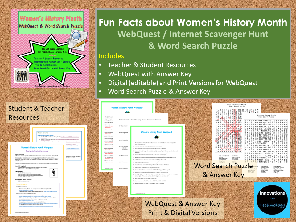Women's History - WebQuest & Word Search Puzzle | Made By Teachers