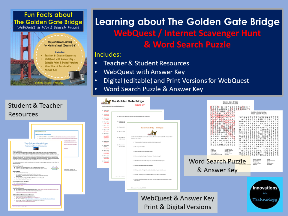 Learning about The Golden Gate Bridge - WebQuest & Word Search Puzzle ...