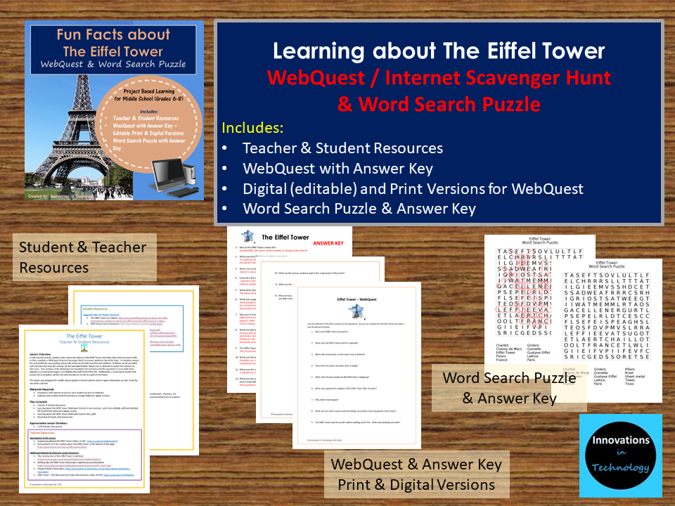 Learning about The Eiffel Tower - WebQuest & Word Search Puzzle | Made ...