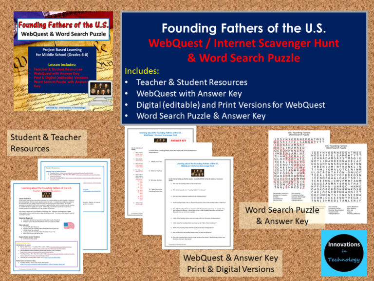 The U.S. Founding Fathers - WebQuest & Word Search Puzzle | Made By ...