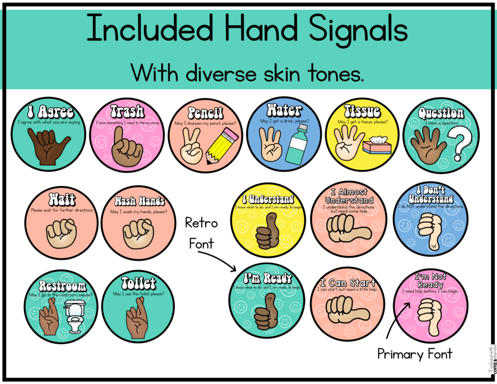 Hand Signal Posters for Classroom Management | Retro Bright | Made By ...
