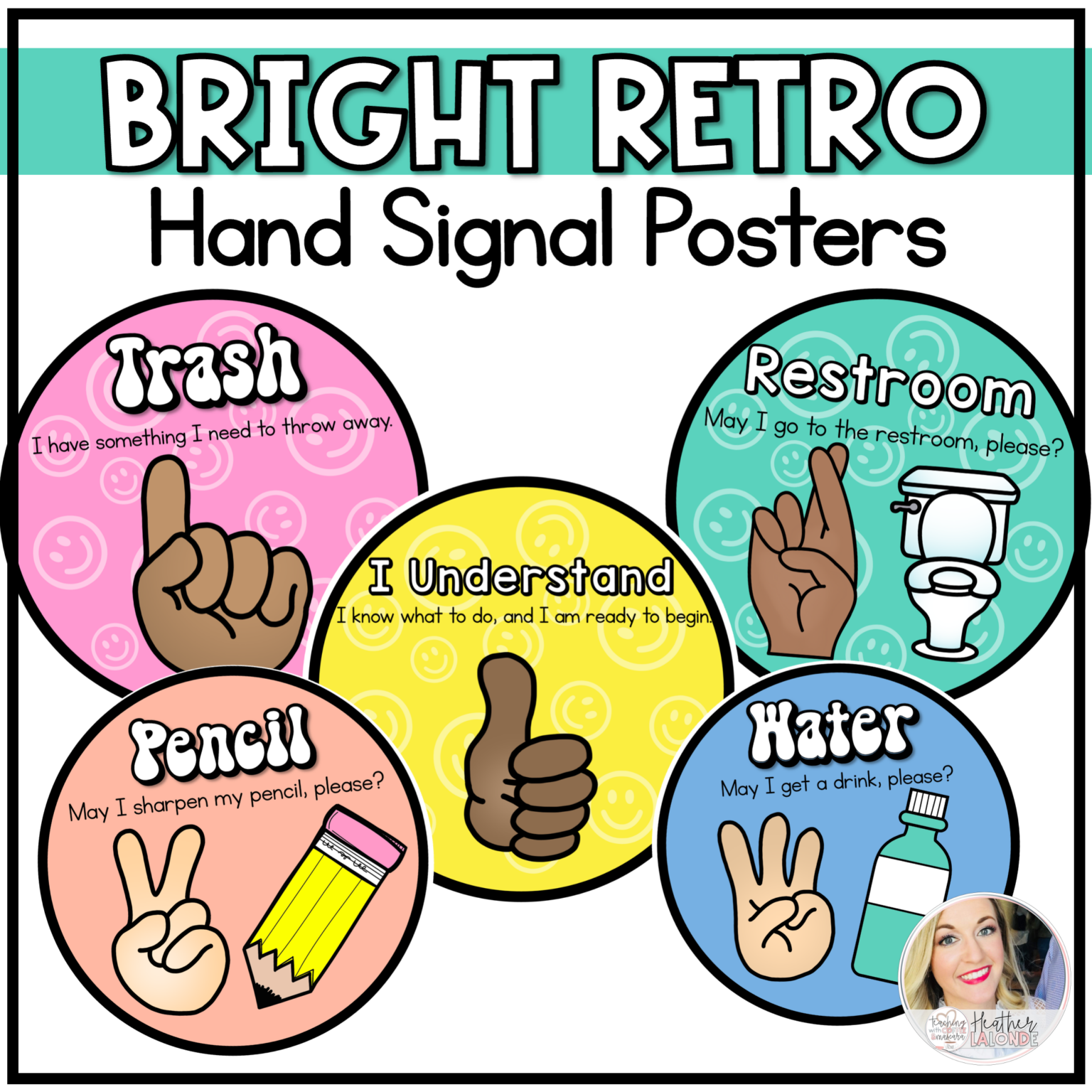 Hand Signal Posters for Classroom Management | Retro Bright - Made By ...