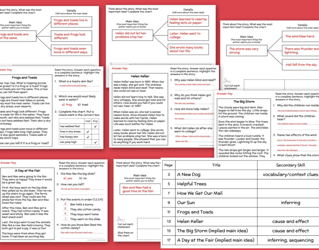 Main Idea and Supporting Details Passages and Activities 2nd Grade ...
