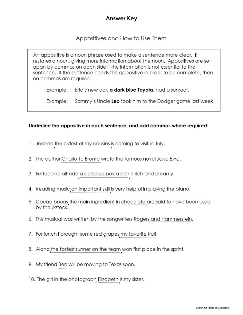 Appositives - Understanding and Writing with them - 2 worksheets ...