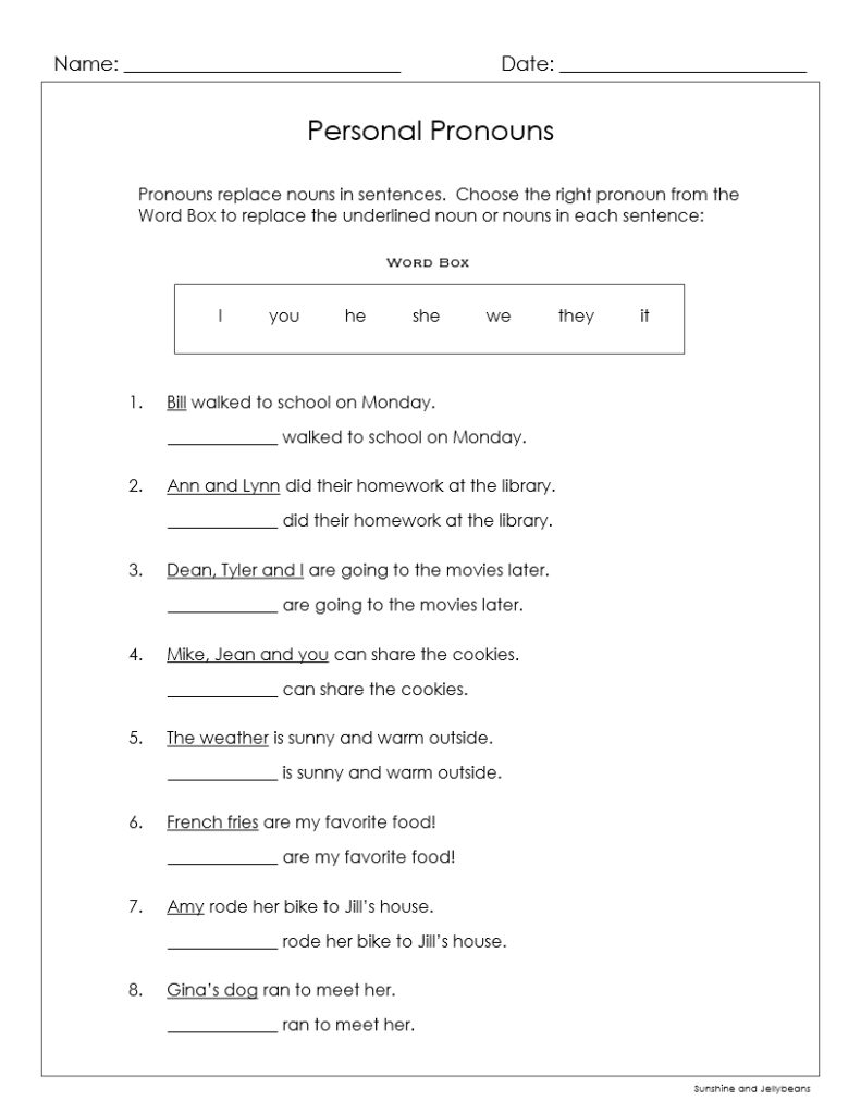 Practice with Pronouns - Personal & Possessive 3 worksheets - Grades 1 ...