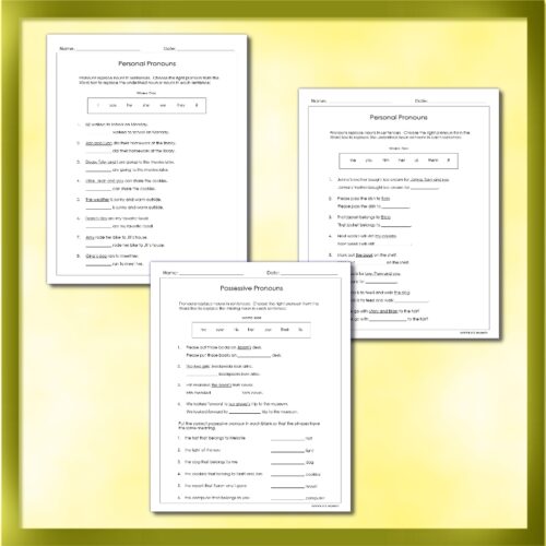 Practice with Pronouns - Personal & Possessive 3 worksheets - Grades 1 ...