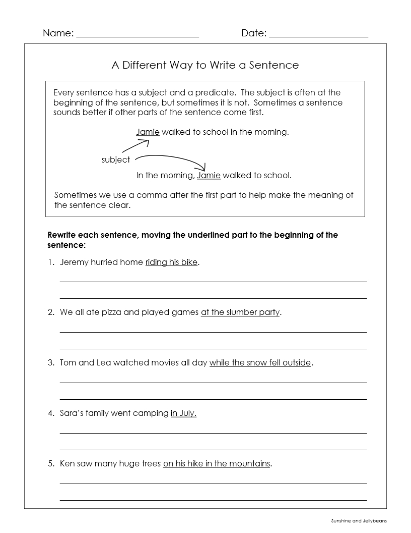 Rearranging Sentences by Moving a Phrase or Verb - Grades 2-3-4 | Made ...