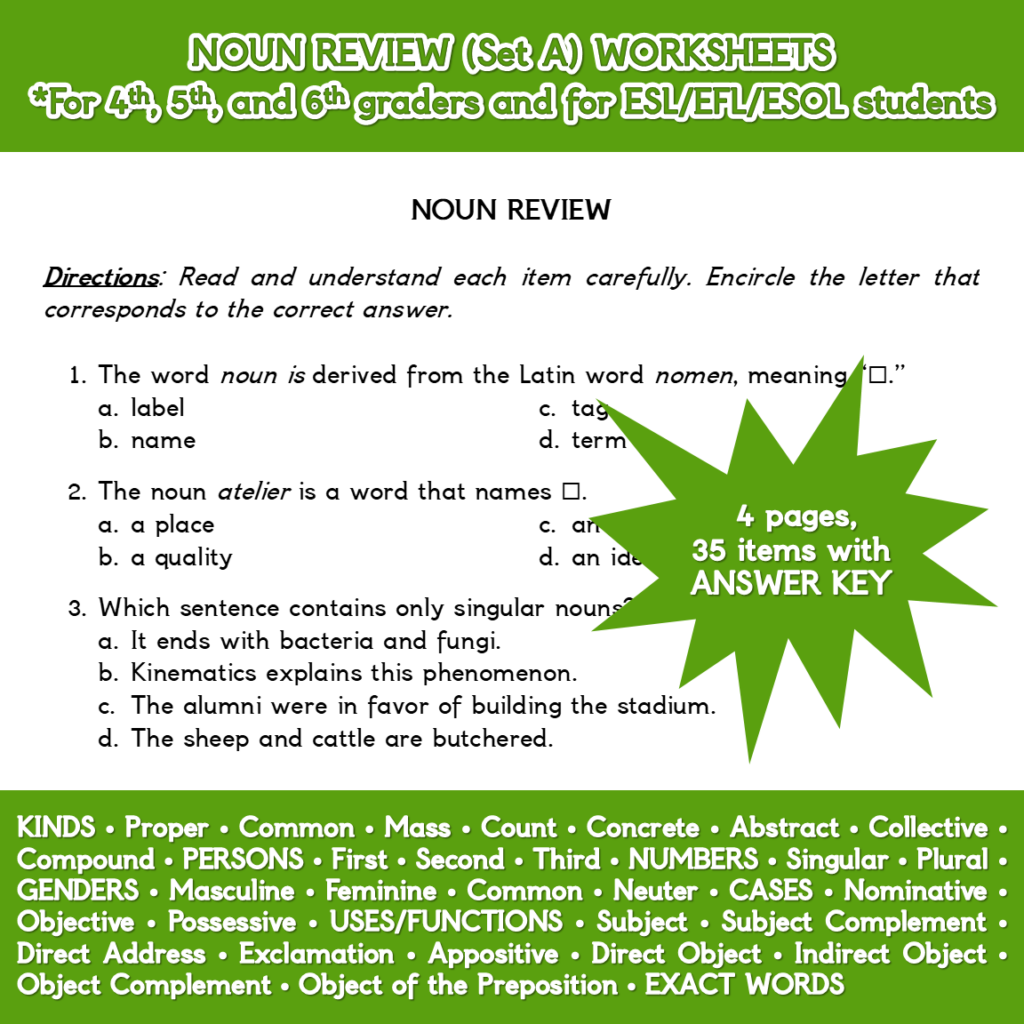 Noun Review (Set A) Worksheets - Made By Teachers