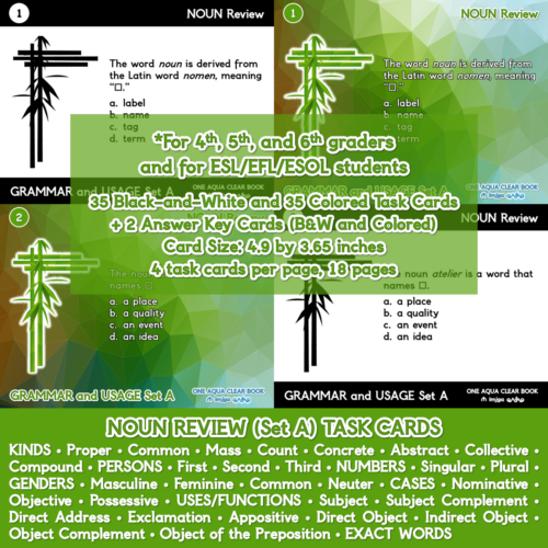Noun Review (Set A) Black-and-White and Colored Task Cards - Made By ...
