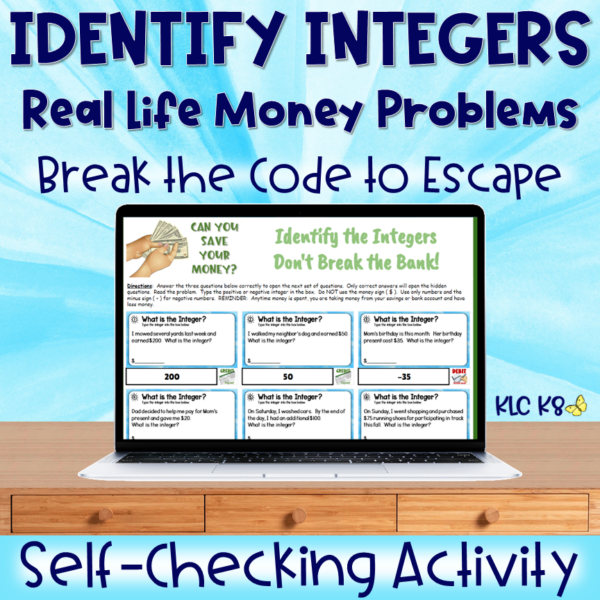 Identify Integers | Real Life Money Problems | Self-Checking Activity ...