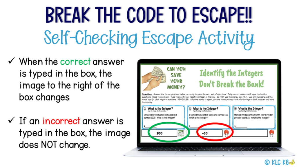 Identify Integers | Real Life Money Problems | Self-Checking Activity ...