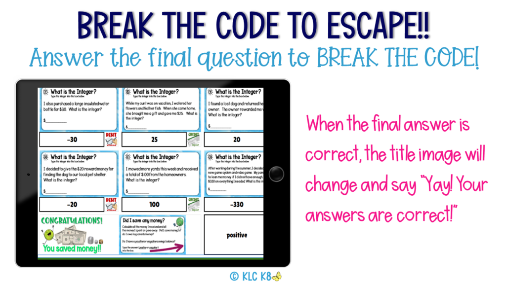 Identify Integers | Real Life Money Problems | Self-Checking Activity ...
