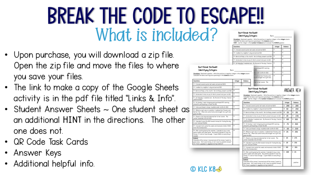 Identify Integers | Real Life Money Problems | Self-Checking Activity ...
