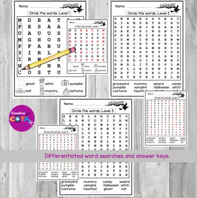 Halloween Theme Writing and Math Differentiated Activities and ...