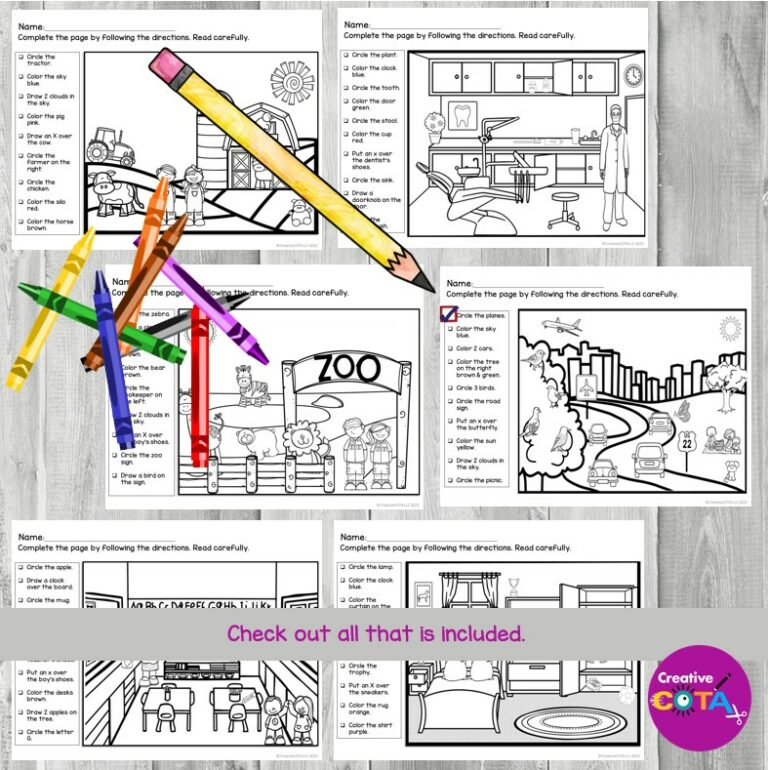 Following Directions Coloring Activity for Listening Comprehension ...