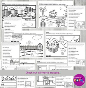 Following Directions Coloring Activity for Listening Comprehension ...