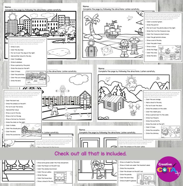 Following Directions Coloring Activity for Listening Comprehension ...