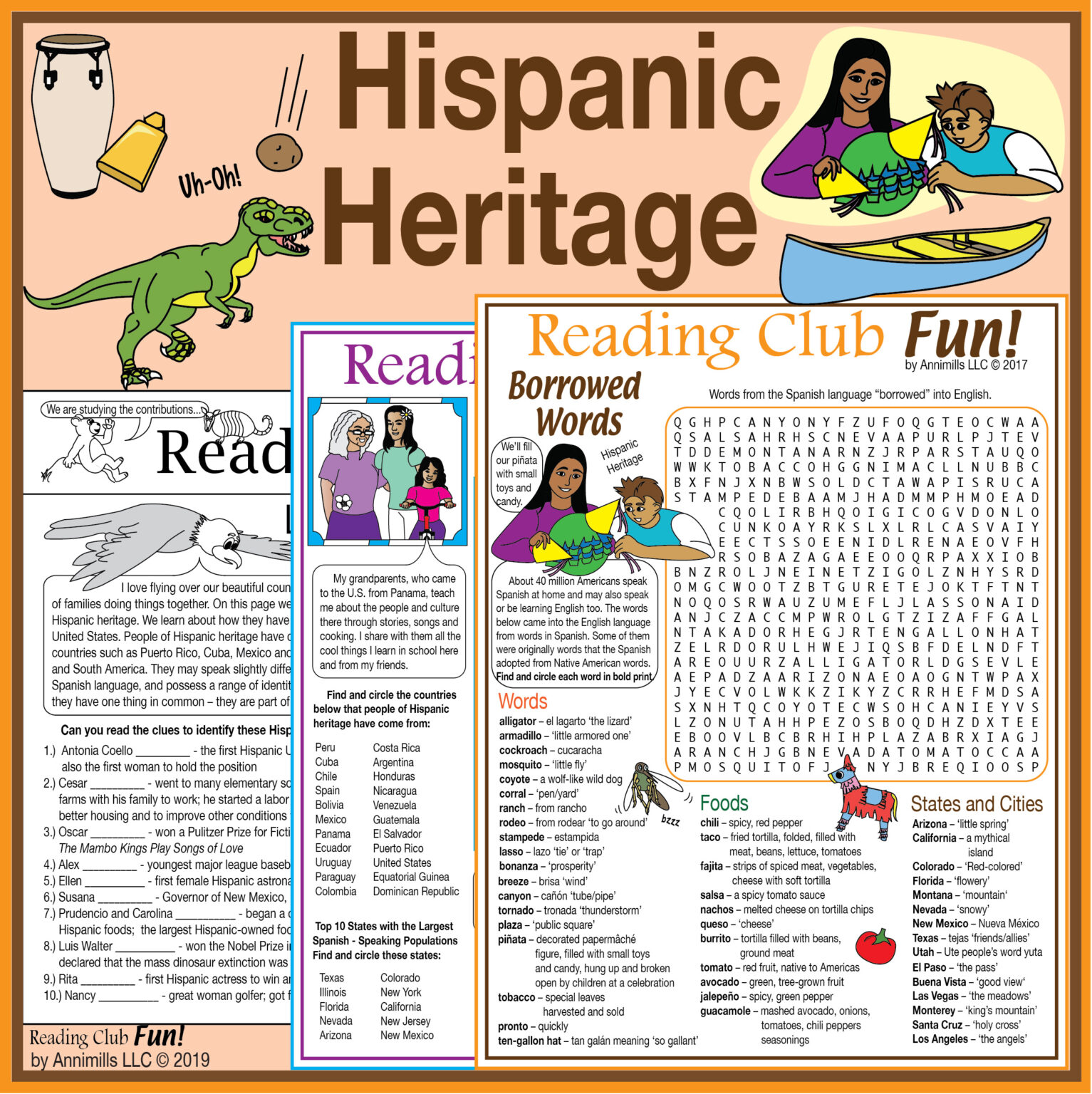 Hispanic Heritage Puzzle Set – Famous Hispanic-Americans, Spanish Words ...