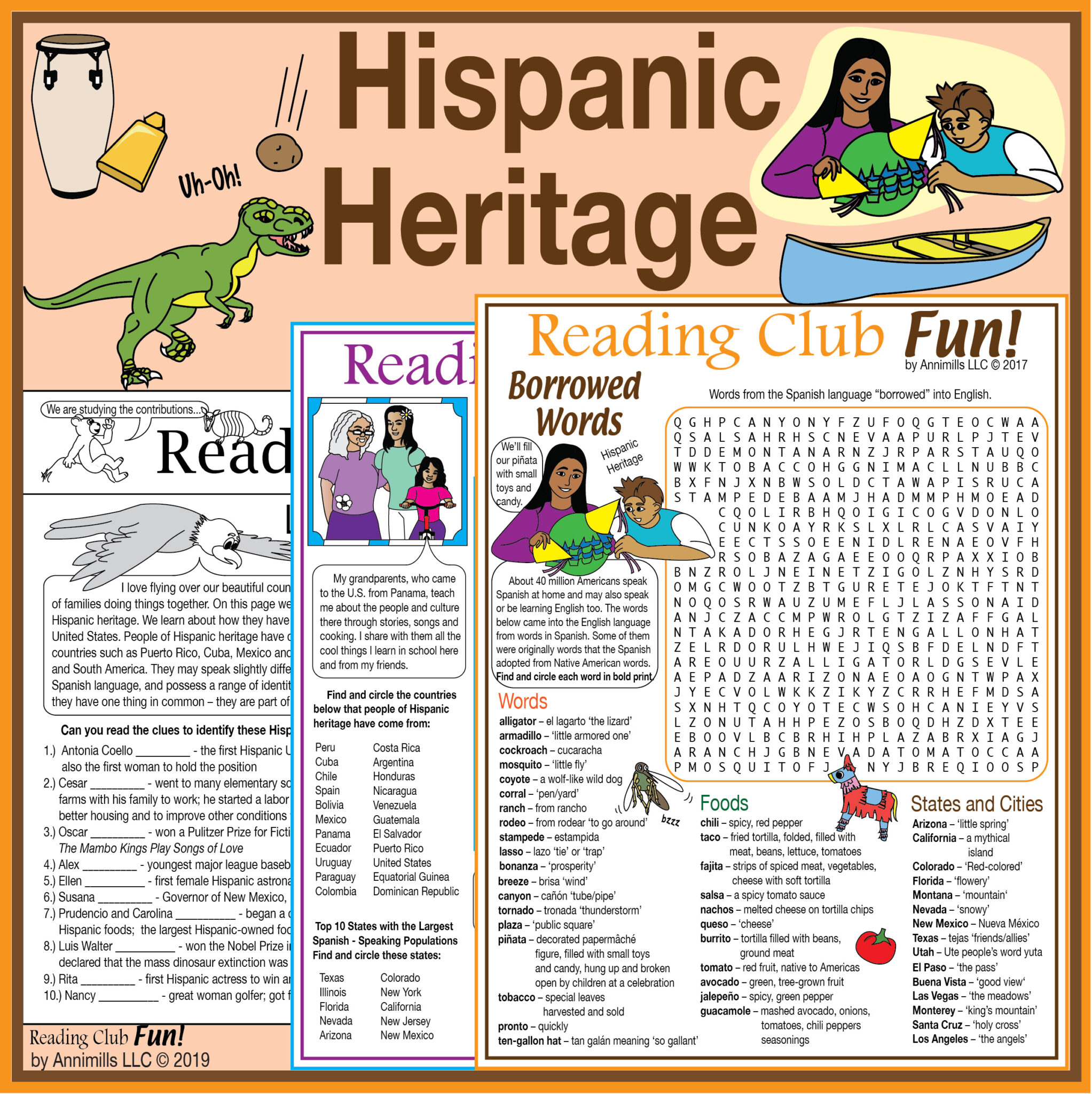 Hispanic Heritage Puzzle Set – Famous Hispanic-Americans, Spanish Words ...