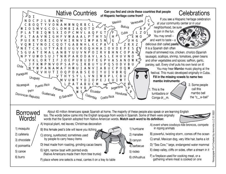 Hispanic Heritage Puzzle Set – Famous Hispanic-Americans, Spanish Words ...