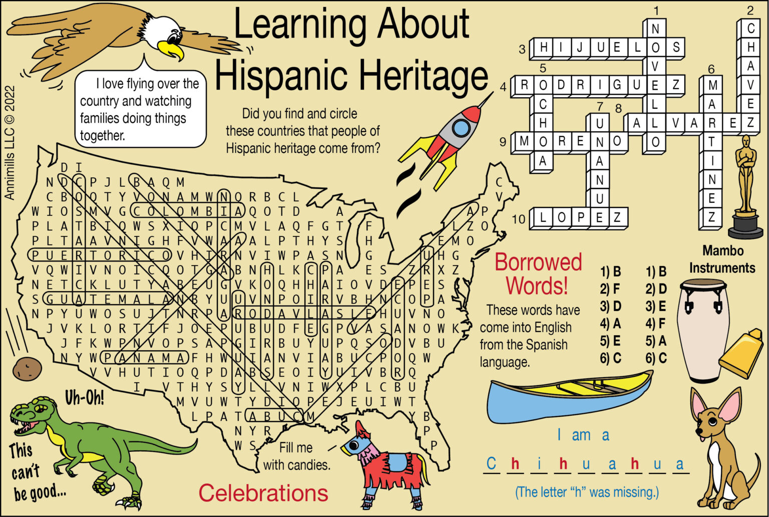 Hispanic Heritage Puzzle Set – Famous Hispanic-Americans, Spanish Words ...