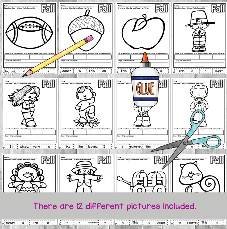 No Prep Fall Color and Trace Sentence Writing Worksheets | Made By Teachers