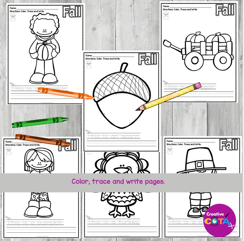 No Prep Fall Color and Trace Sentence Writing Worksheets - Made By Teachers